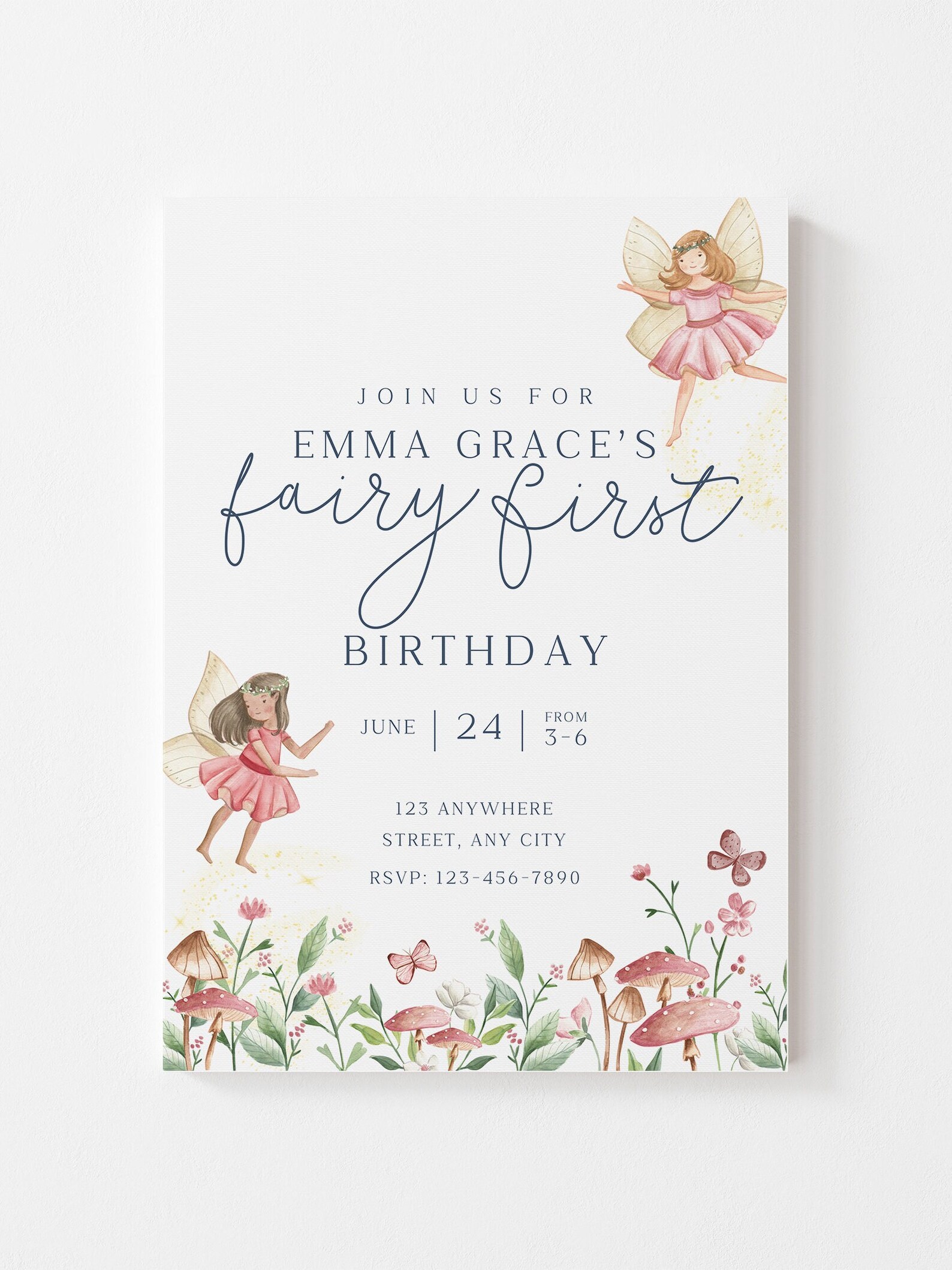 Printable Birthday Invitation, Fairy First Birthday, Enchanting Fairy ...