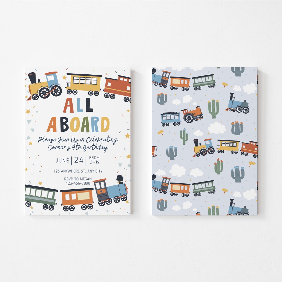 Train Birthday Invitation Modern Train Birthday Party Invitation
