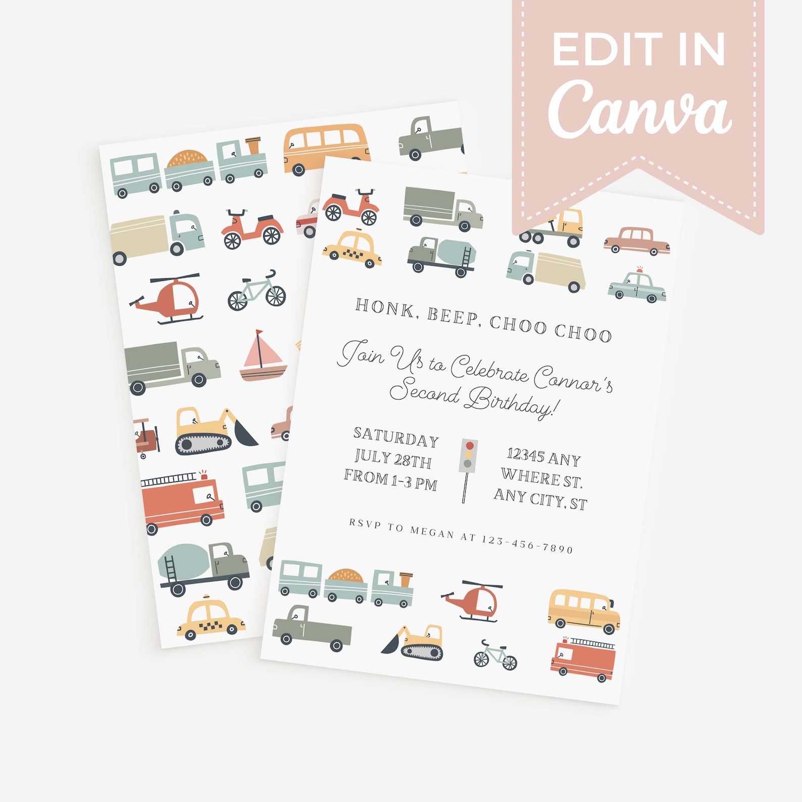 Honk Beep Vroom Transportation Party Invitation - Kid's Birthday Party ...