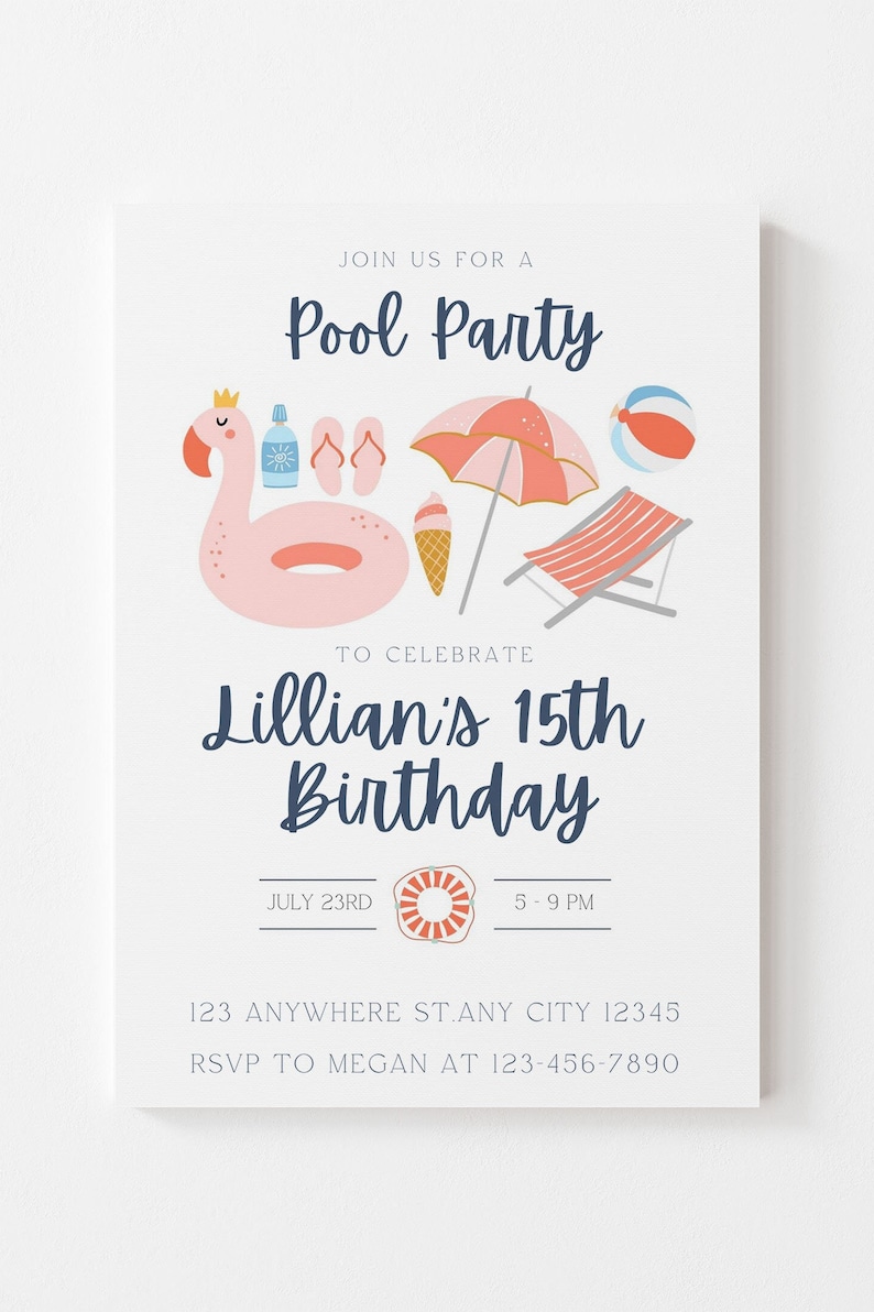 Teen Pool Party Invitation, Teen Beach Party, Summer Pool Party, Summer ...