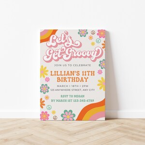 Printable Let's Get Groovy Birthday Invitation, Retro 70s Disco Party ...