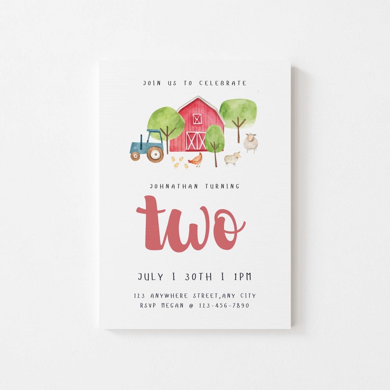 Editable Farm Birthday Invitation Template - Barn Farm Animals Birthday ...