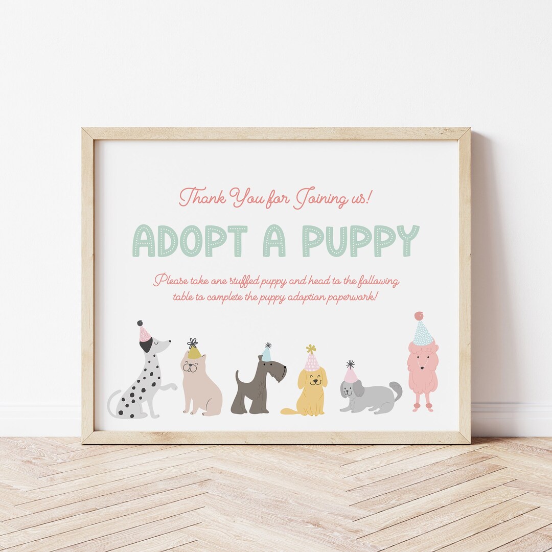 Puppy Birthday Party Adoption Sign Template Dog Theme Birthday Editable ...
