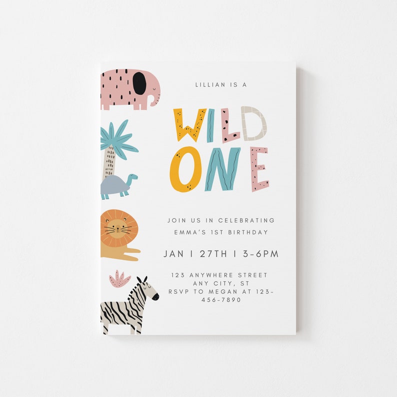 Wild One Invitation Girl 1st Birthday Invitations Teal Pink and Orange ...
