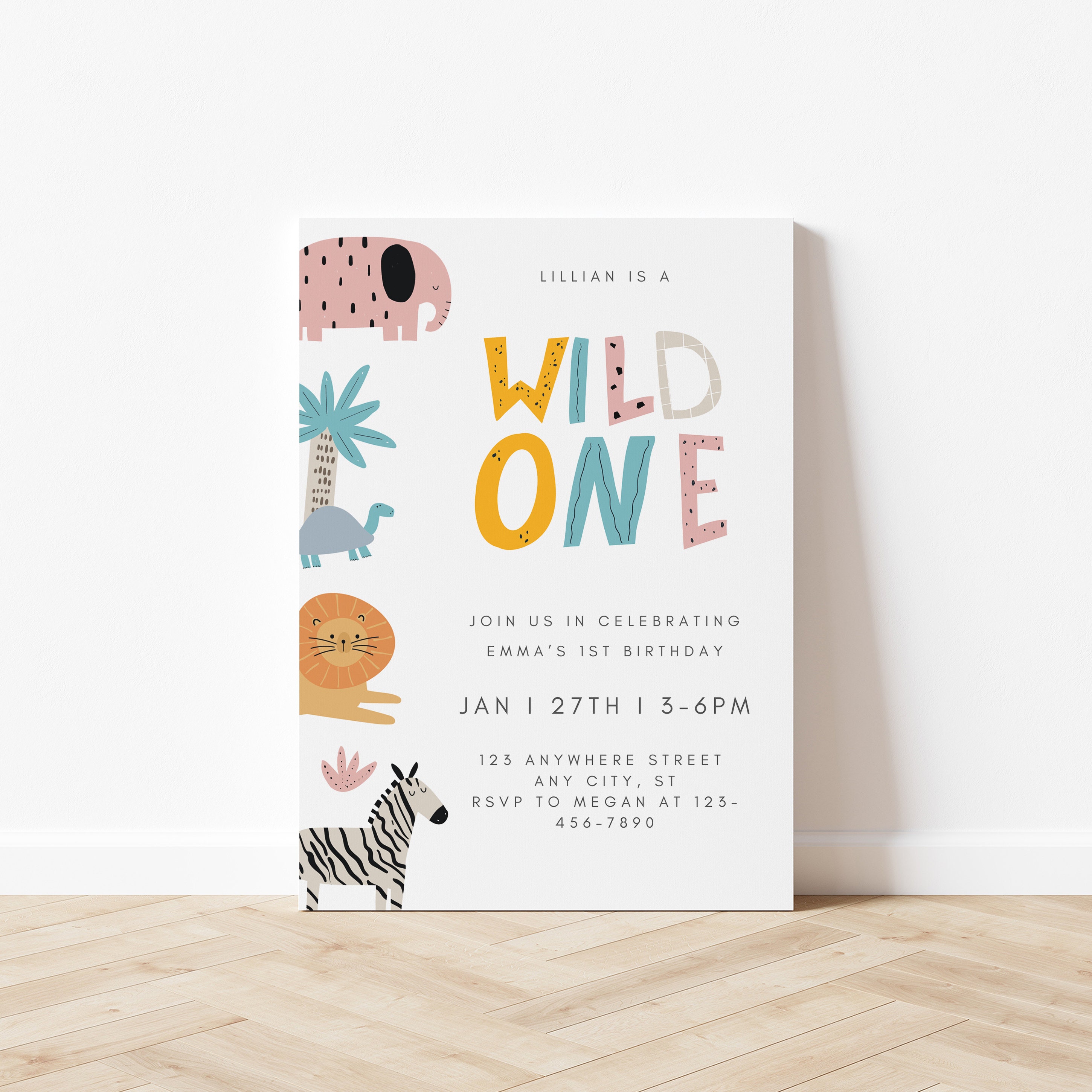 Wild One Invitation Girl 1st Birthday Invitations Teal Pink and Orange ...