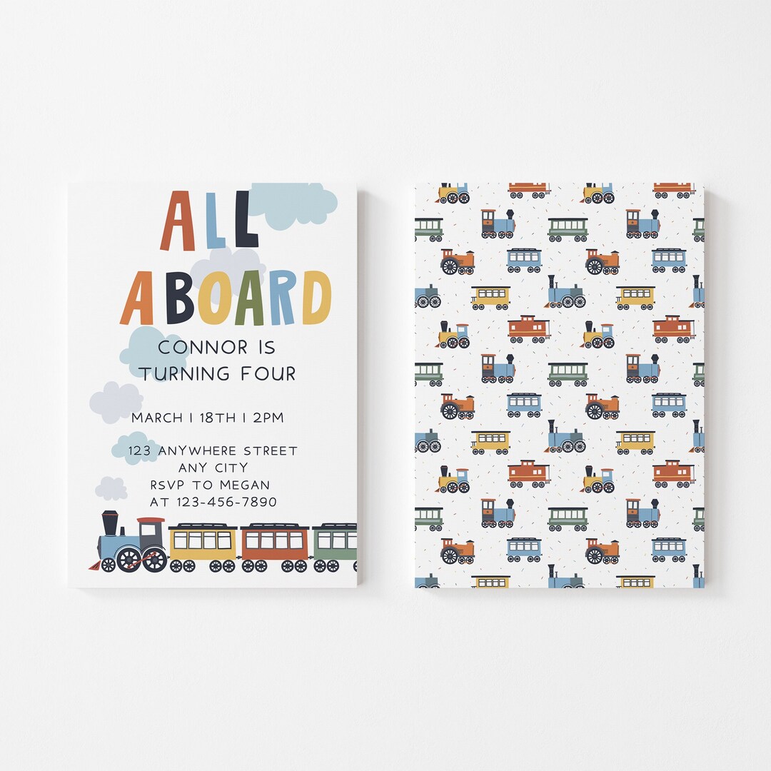 All Aboard, Editable Train Birthday Invitation, Modern Train Invitation ...
