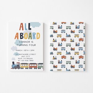 Modern Train Birthday Invitation: Editable Canva Template | All Aboard ...