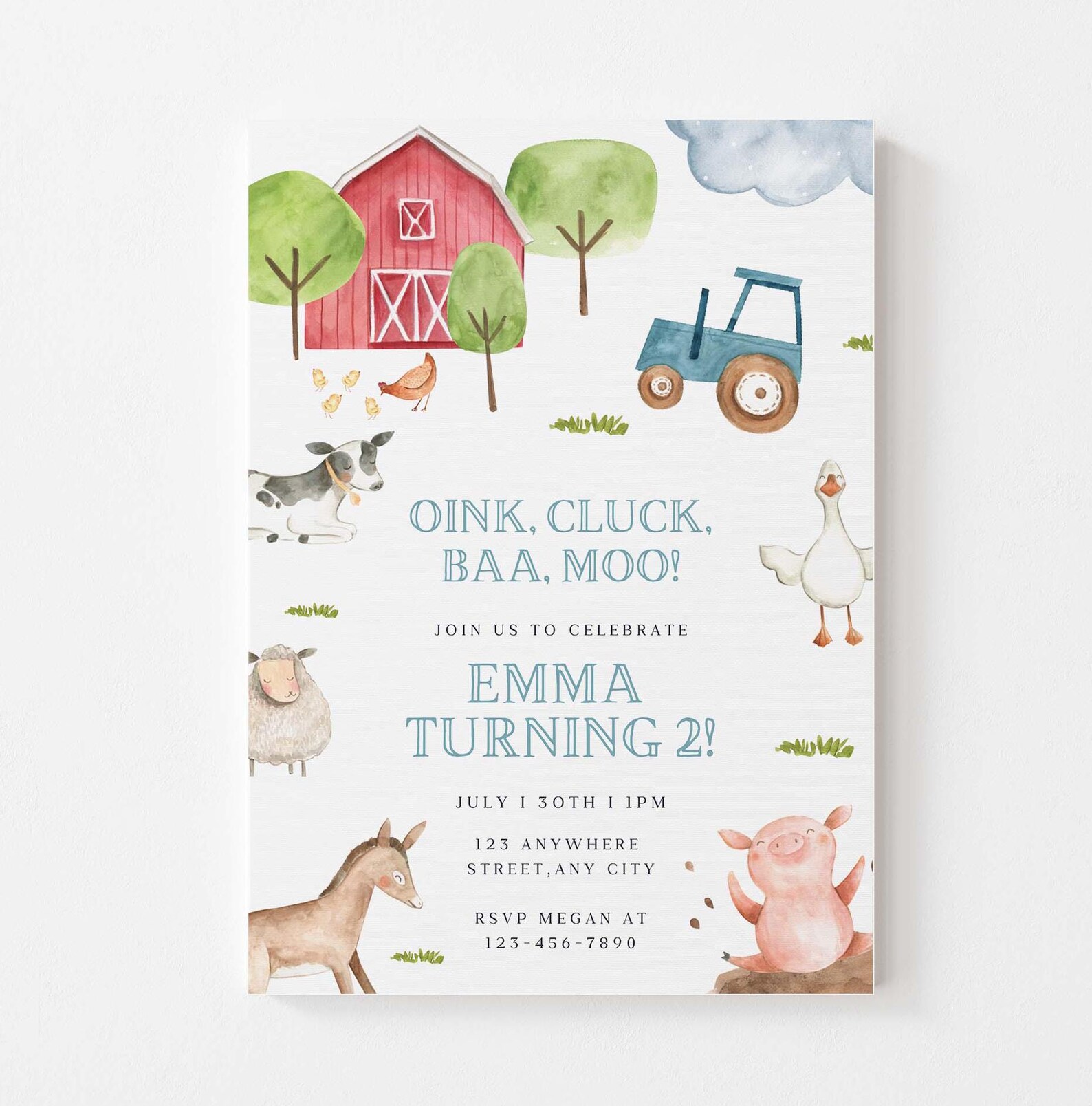 Farm Birthday Invitation Editable Template - Barn Farm Animals Digital ...