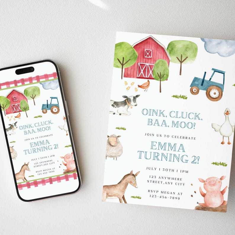 Farm Birthday Invitation Editable Template - Barn Farm Animals Digital ...