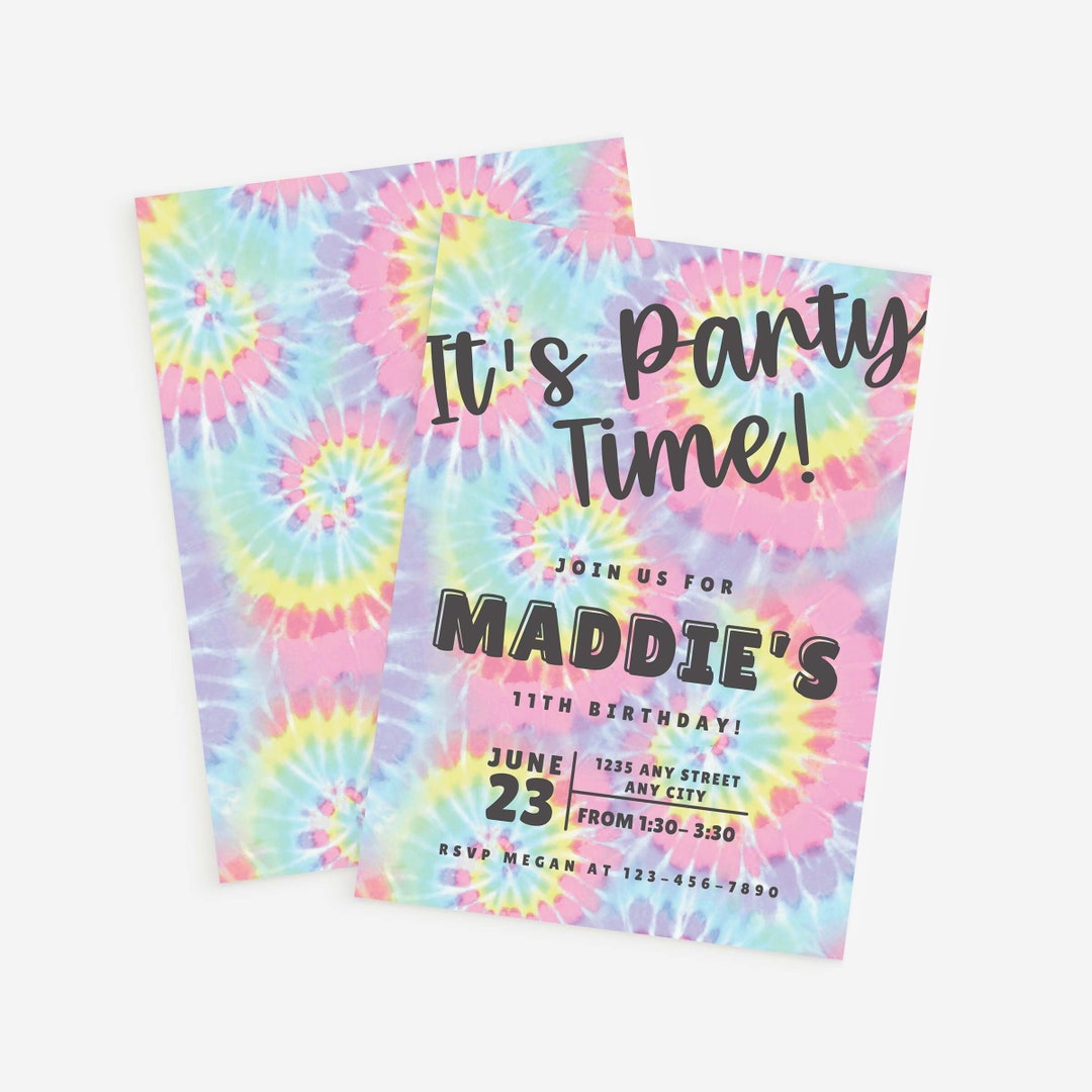Editable Tie Dye Birthday Invitation 2024 - Editable Tie Dye Party ...