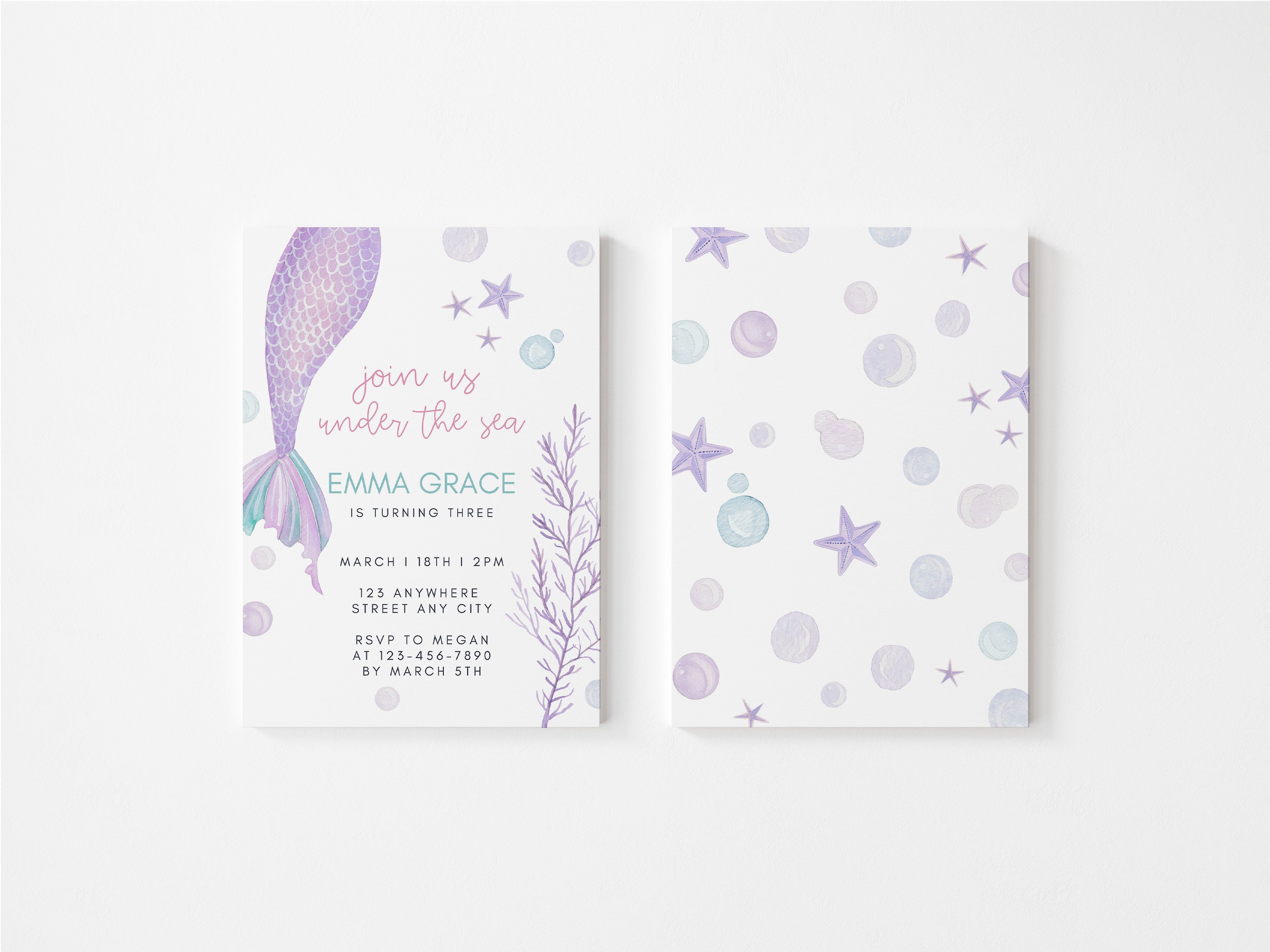 Mermaid Birthday Invitation Mermaid Tail Under the Sea - Etsy