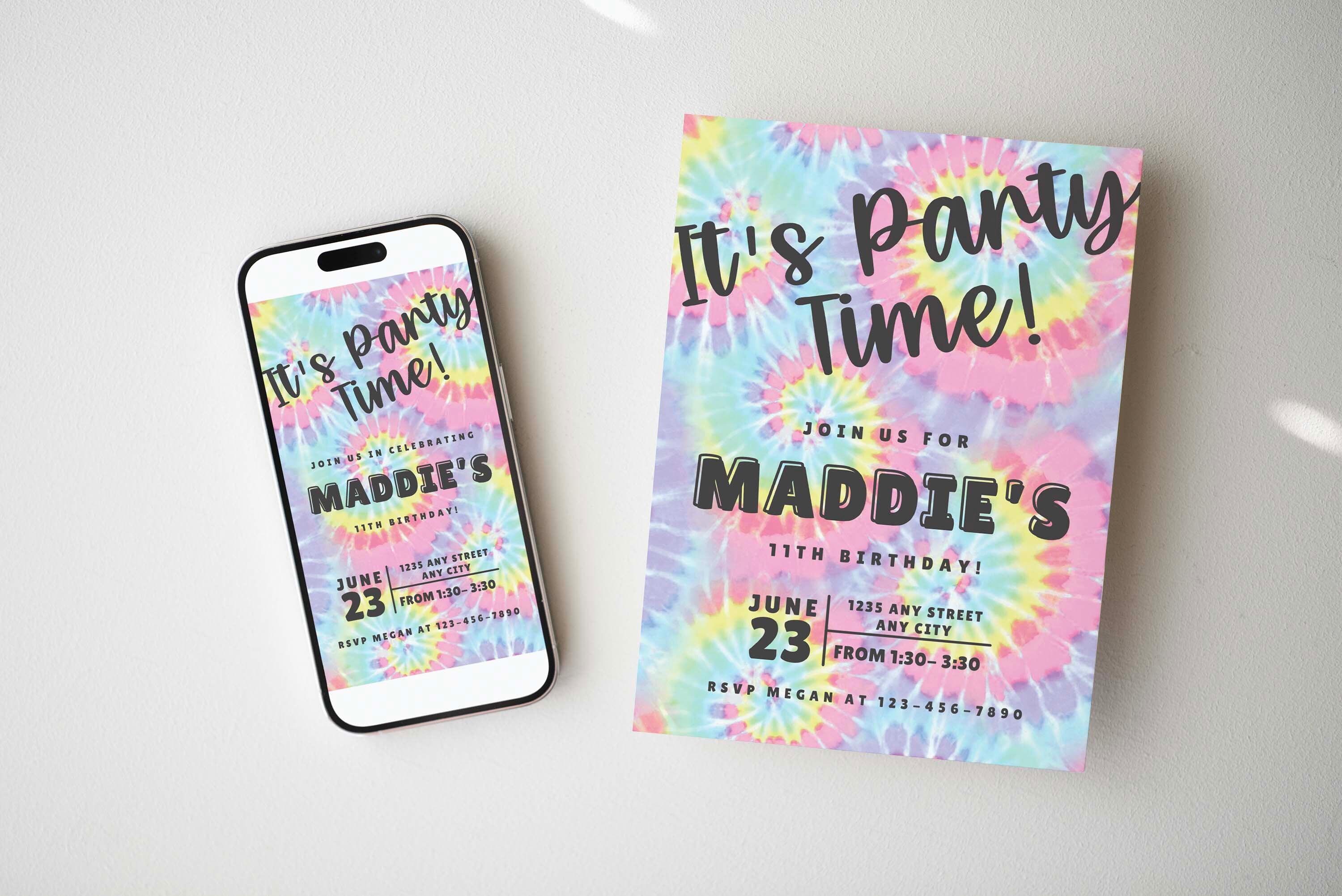 Editable Tie Dye Birthday Invitation 2024 Editable Tie Dye Party Invitation Instant Download Tie ...