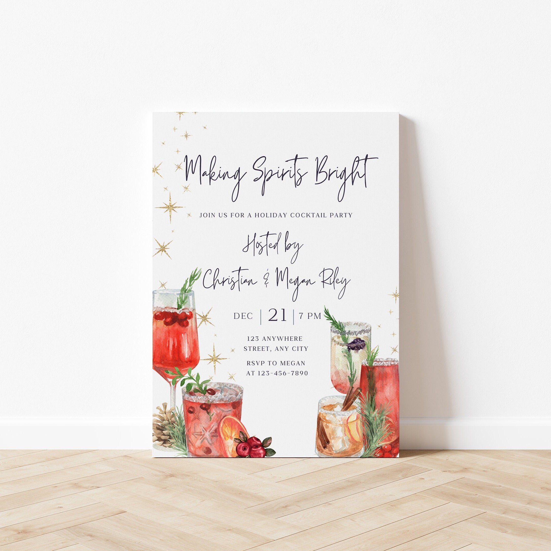 Editable Holiday Cocktail Party Invitation, Making Spirits Bright ...