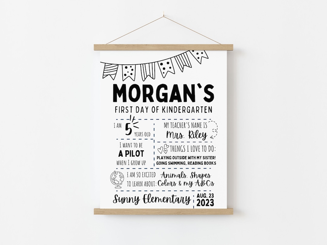 Editable First Day of School Sign Black & White Reusable Girl Back to ...