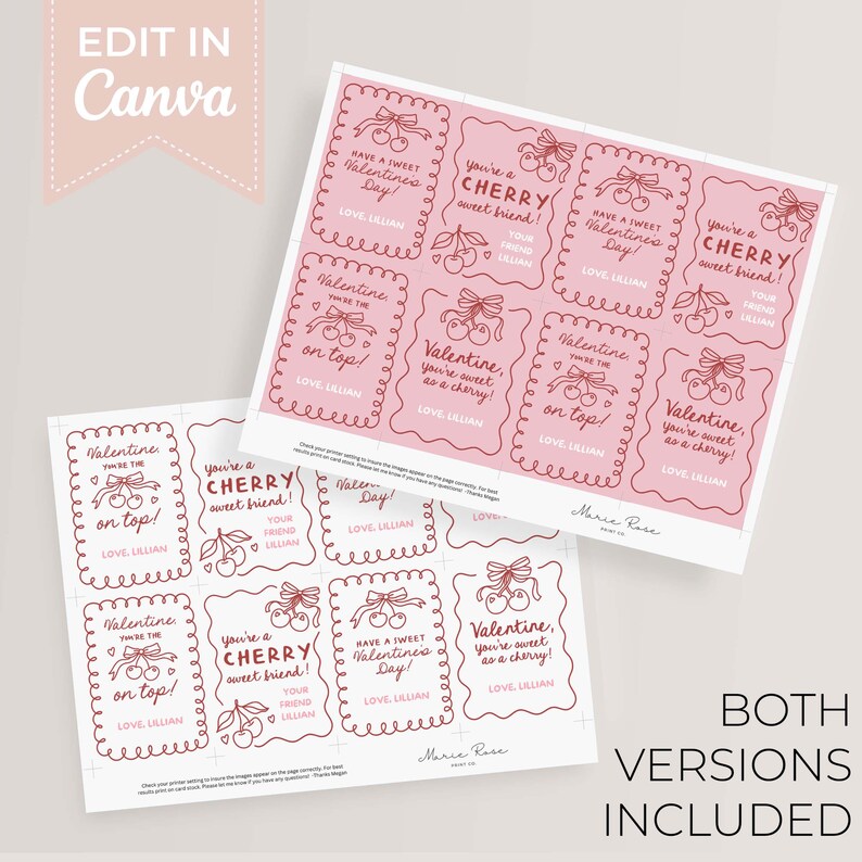 Editable Cherry Valentine Card | Coquette Bow Printable Template for ...
