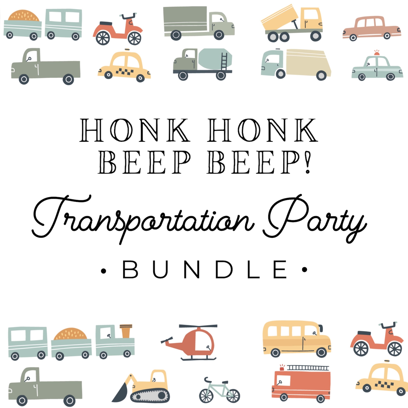 Transportation Birthday Bundle Printable Invitation & Decor Cars Trucks ...