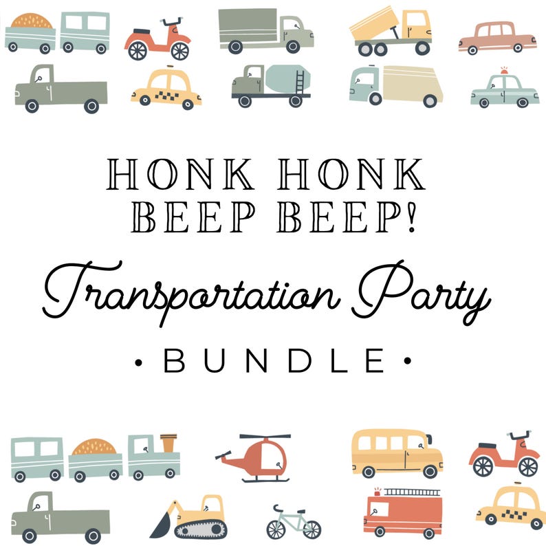 Transportation Birthday Bundle Printable Invitation & Decor Cars Trucks ...