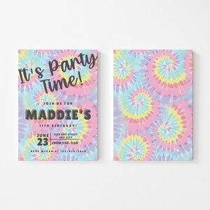 Editable Tie Dye Birthday Invitation 2024 - Editable Tie Dye Party ...