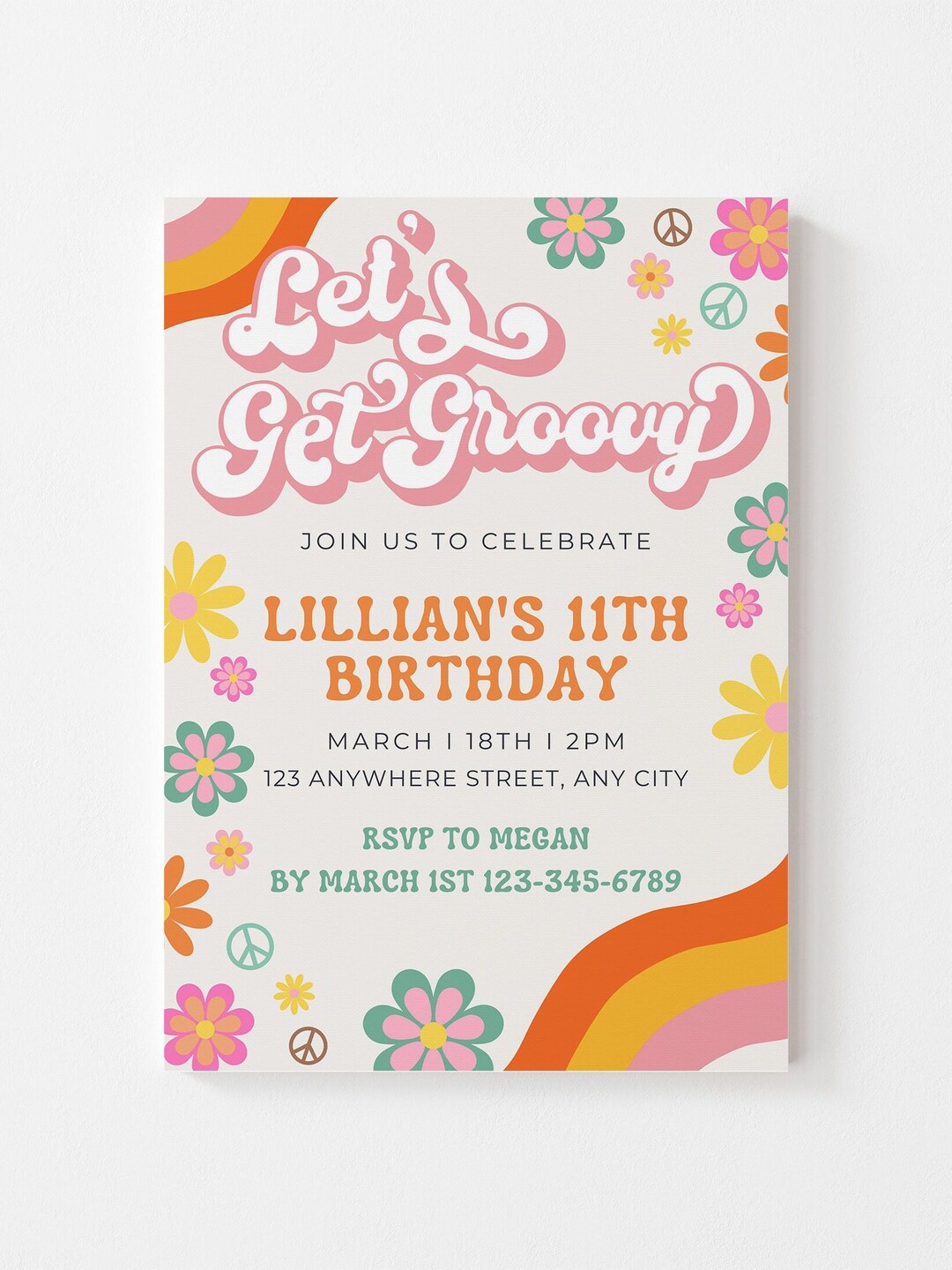 Printable Let's Get Groovy Birthday Invitation, Retro 70s Disco Party ...
