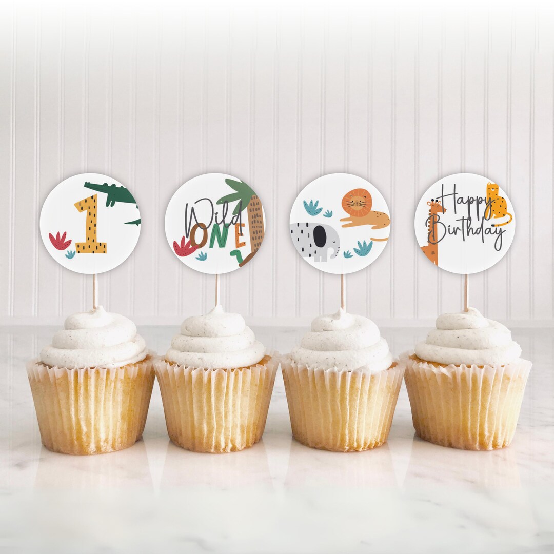 Wild One Cupcake Toppers Green Brown and Orange Wild One Wild One ...