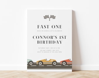 Fast One Race Car First Birthday Invitation Vintage Race Car Invite 1st ...