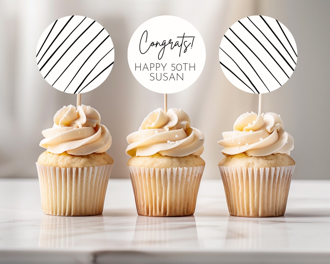 Editable Cup Cake Birthday Toppers, Cupcake Topper Template | Modern ...