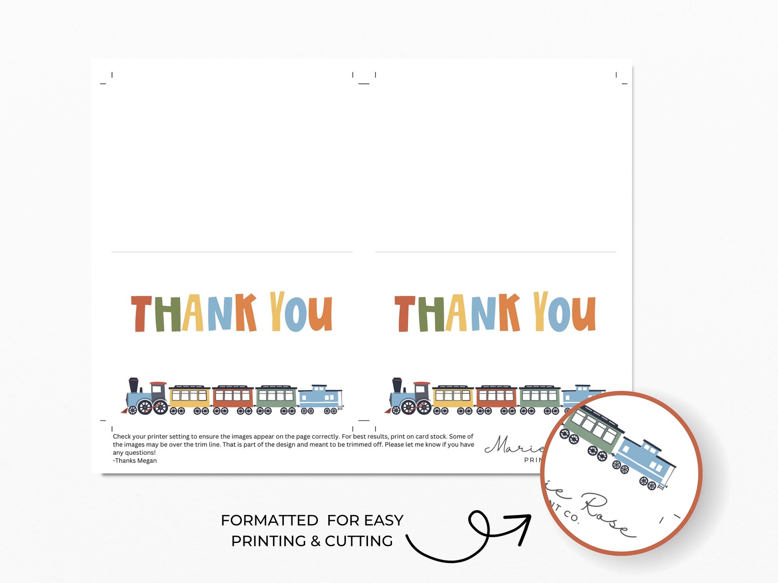 Train Thank You Card All Aboard Editable Thank You Card - Etsy
