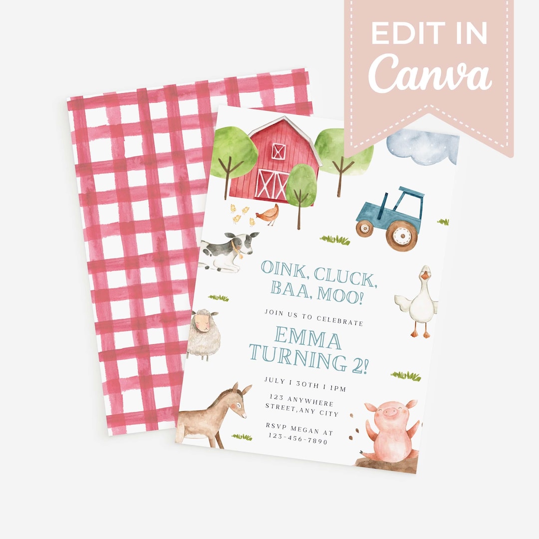 Farm Birthday Invitation Editable Template - Barn Farm Animals Digital ...