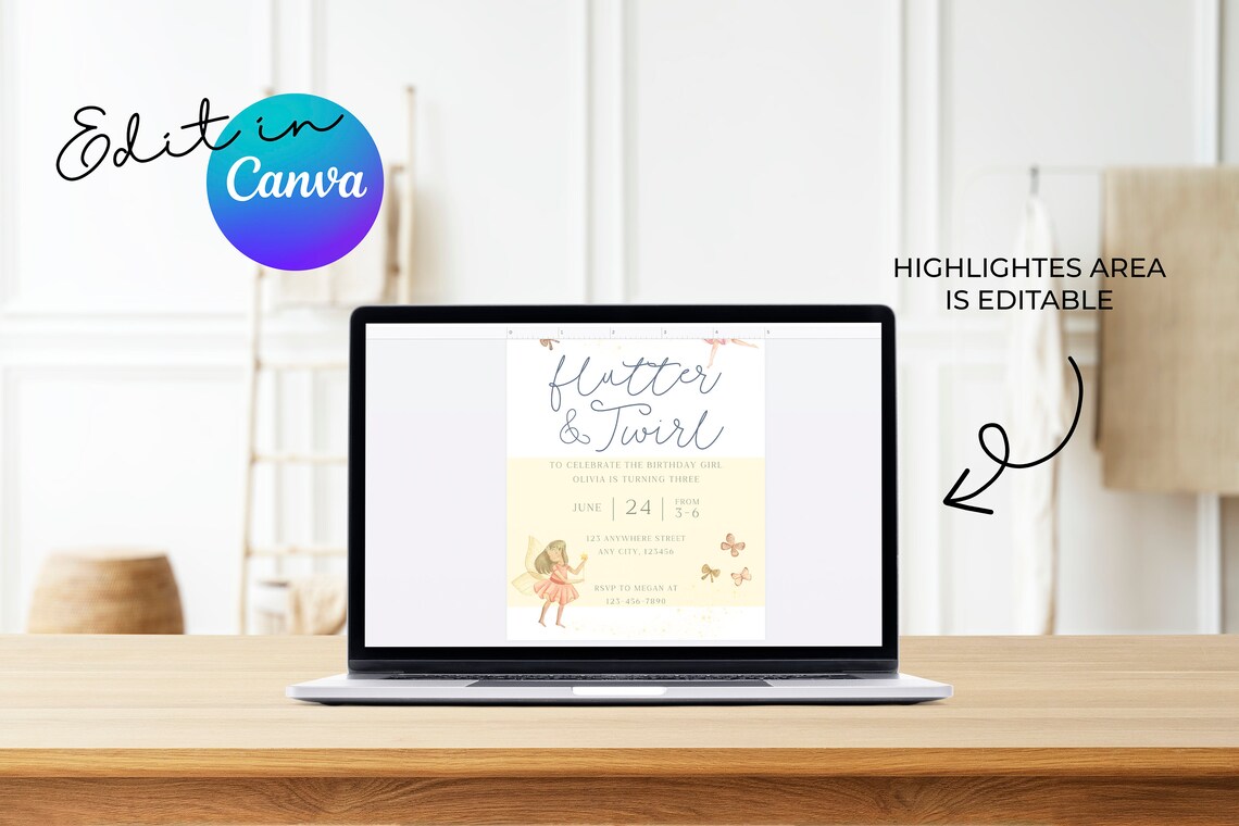 Printable Birthday Invitation, Flutter & Twirl, Magical Fairy Tale ...