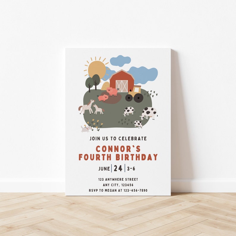 Farm Animals Birthday Invitation Barn Farm Animals Birthday Party ...