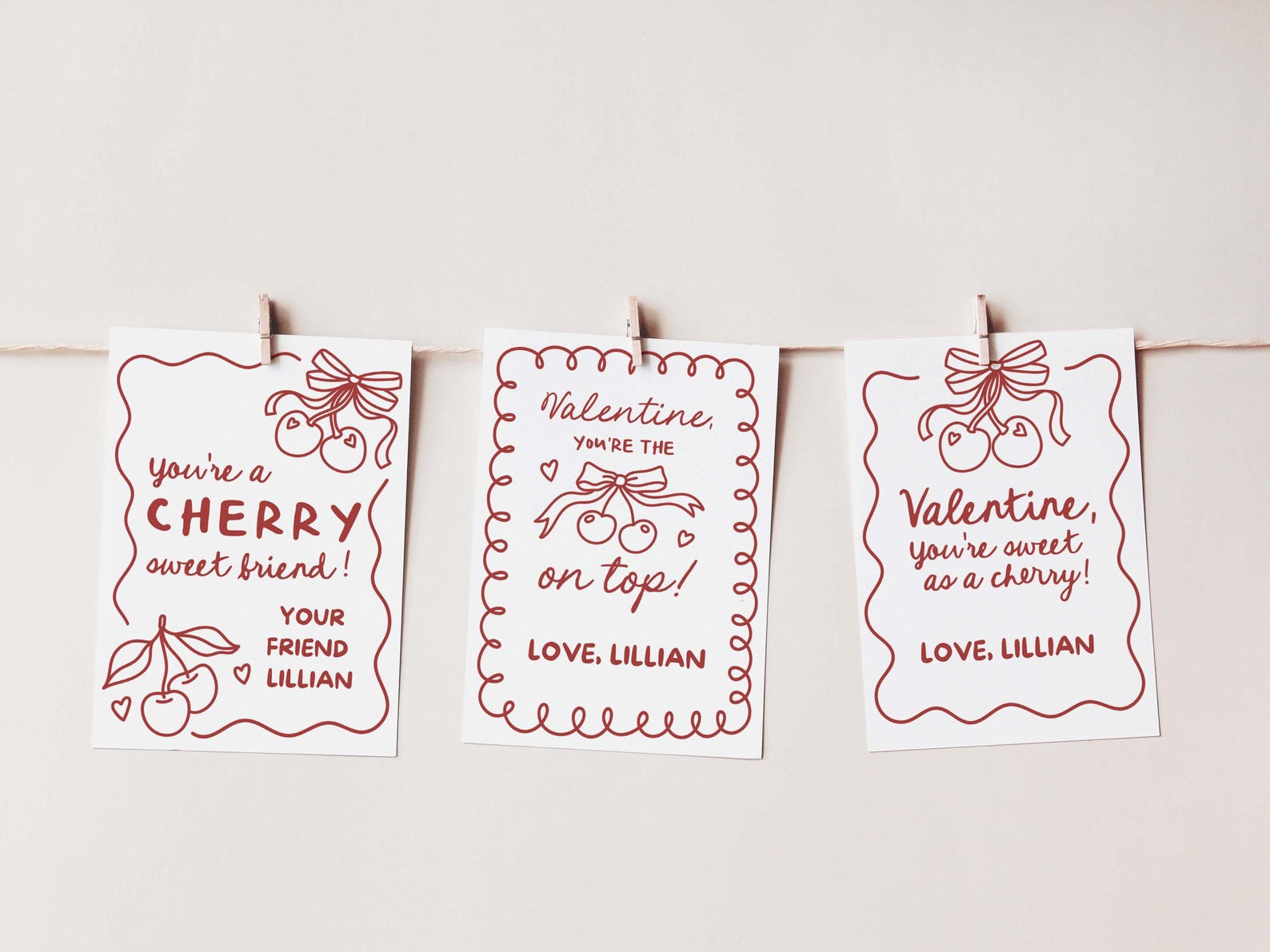 Editable Cherry Valentine Card | Coquette Bow Printable Template for ...