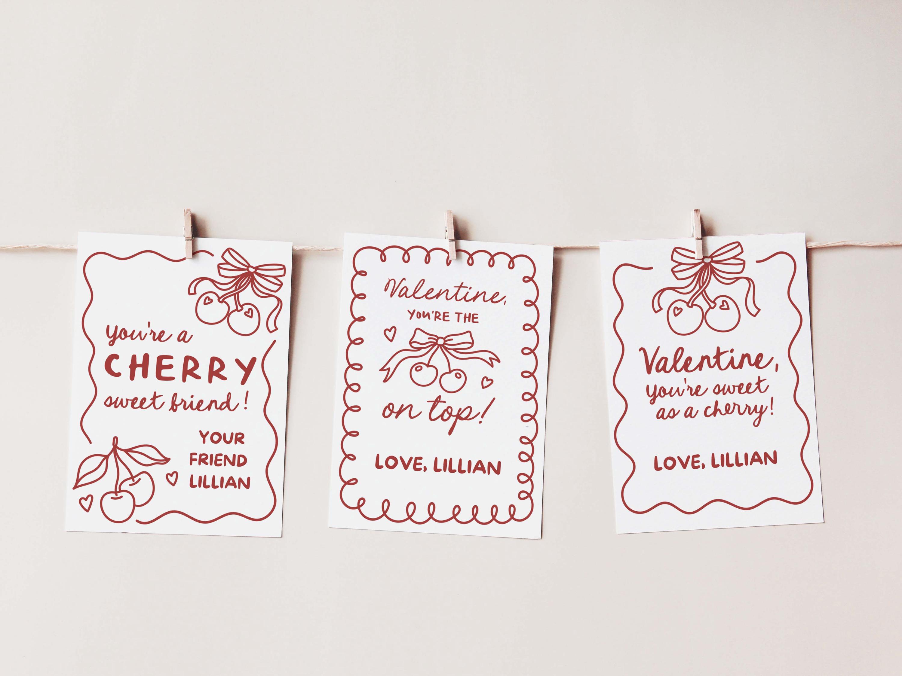 Editable Cherry Valentine Card | Coquette Bow Printable Template for ...
