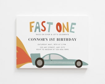 Fast One Race Car First Birthday Invitation Vintage Race Car Invite 1st ...
