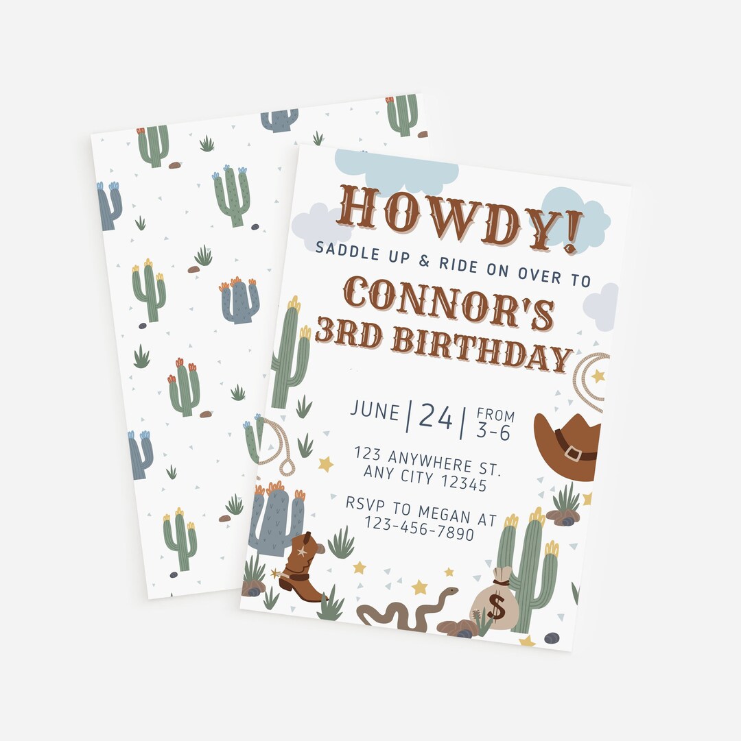 Editable Howdy! Rodeo Invitation, Cowboy Invite, Modern Wild West Party ...