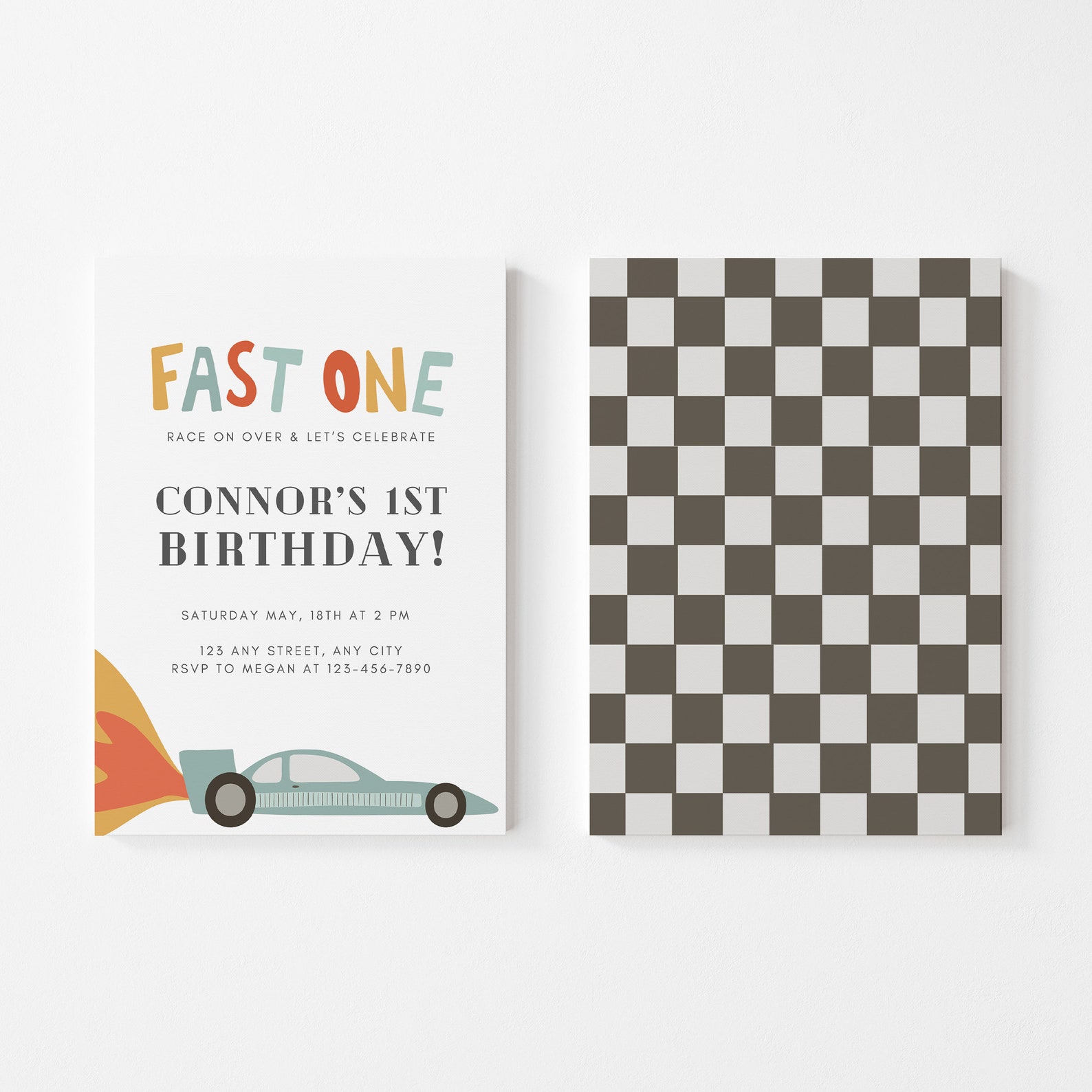 Fast One Race Car First Birthday Invitation Vintage Race Car Invite 1st ...