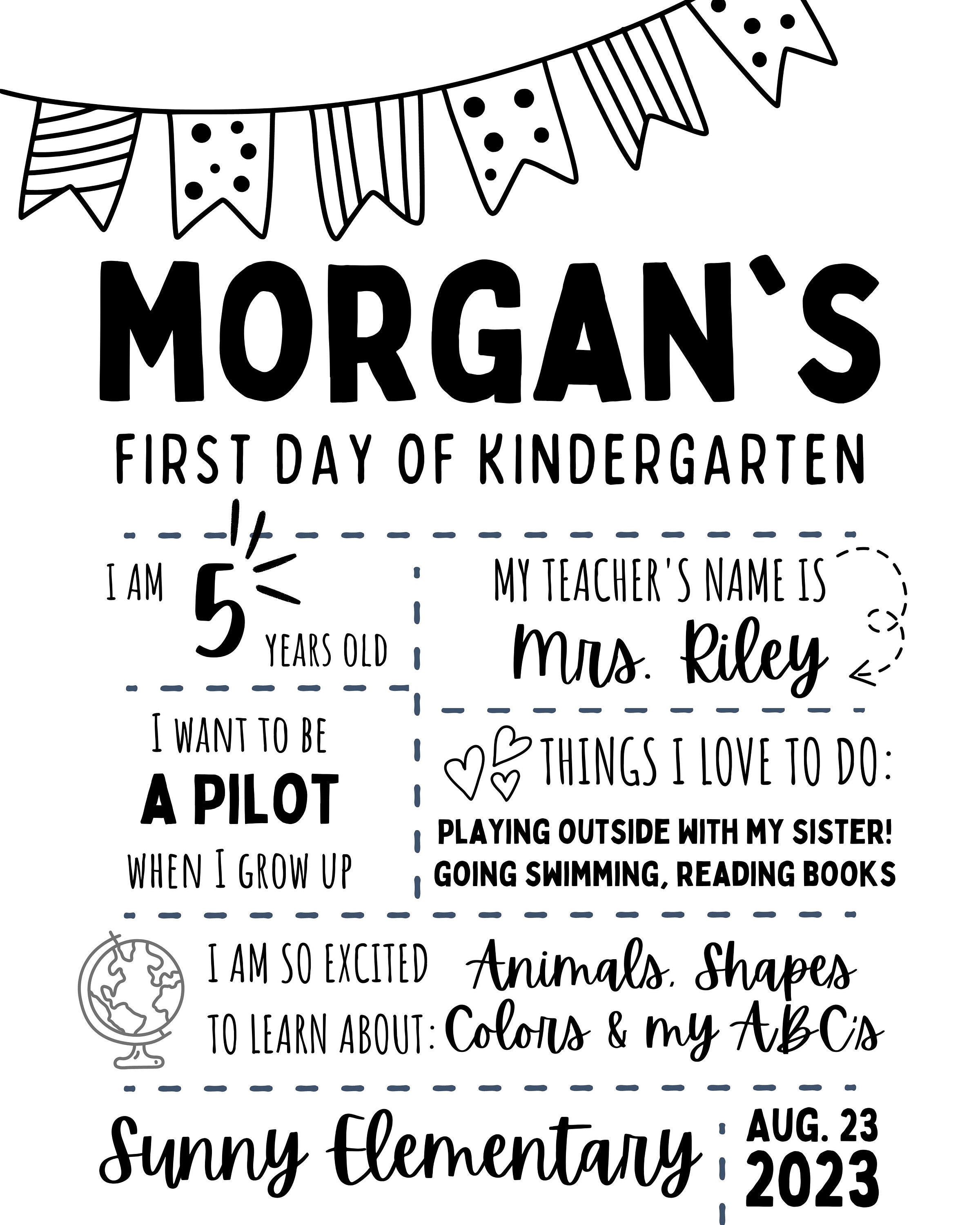 Editable First Day of School Sign, Black and White Colors , Reusable ...