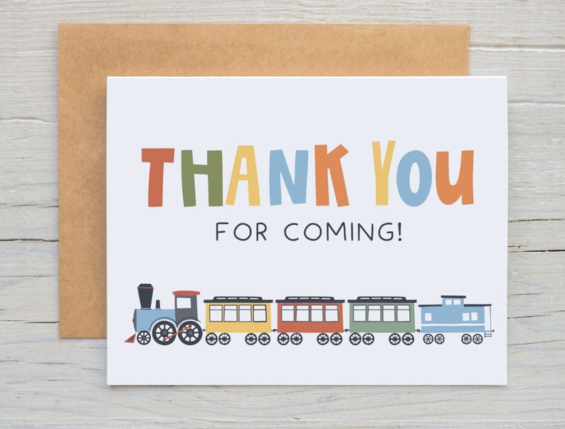 Train Thank You Card - All Aboard - Editable Thank You Card - Train ...
