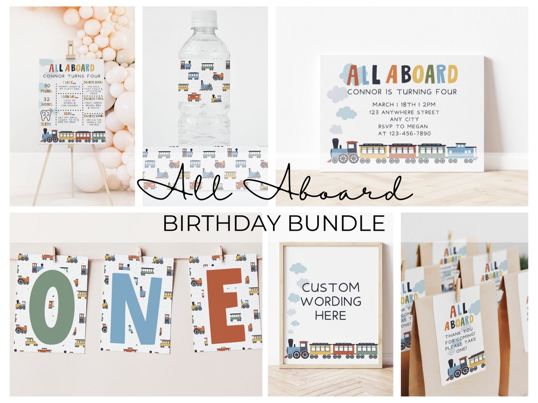 All Aboard Train Birthday Bundle Set - Editable Train Birthday ...