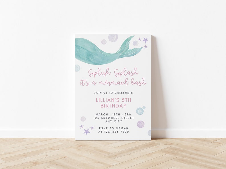 Mermaid Birthday Invitation Mermaid Tail Splish Splash - Etsy