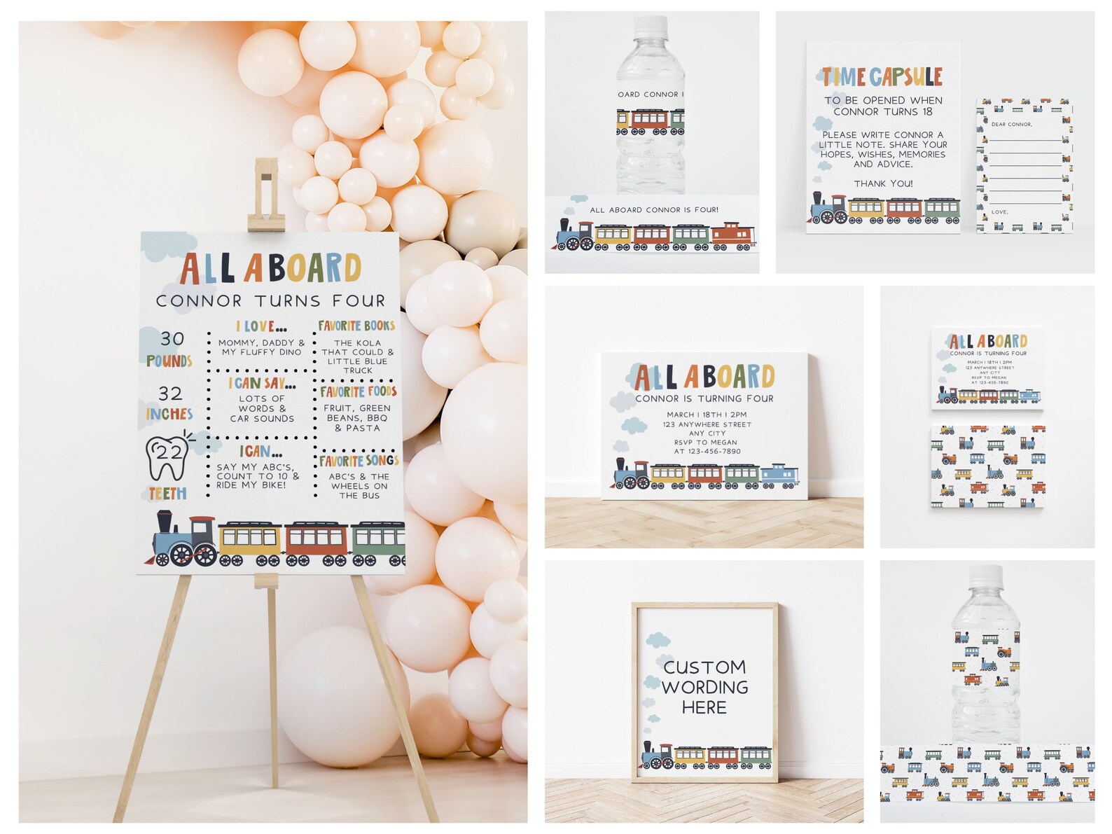 All Aboard Train Birthday Bundle Set - Editable Train Birthday ...