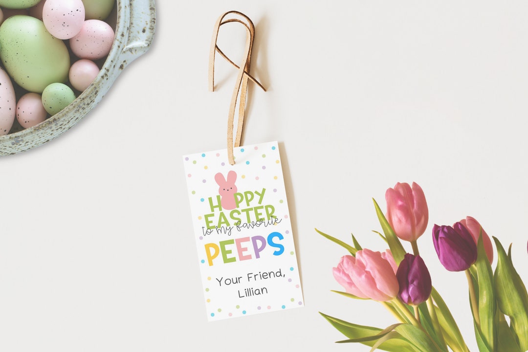 Easter Bunny Ears Gift Tag, Printable Happy Easter Peeps, Canva ...