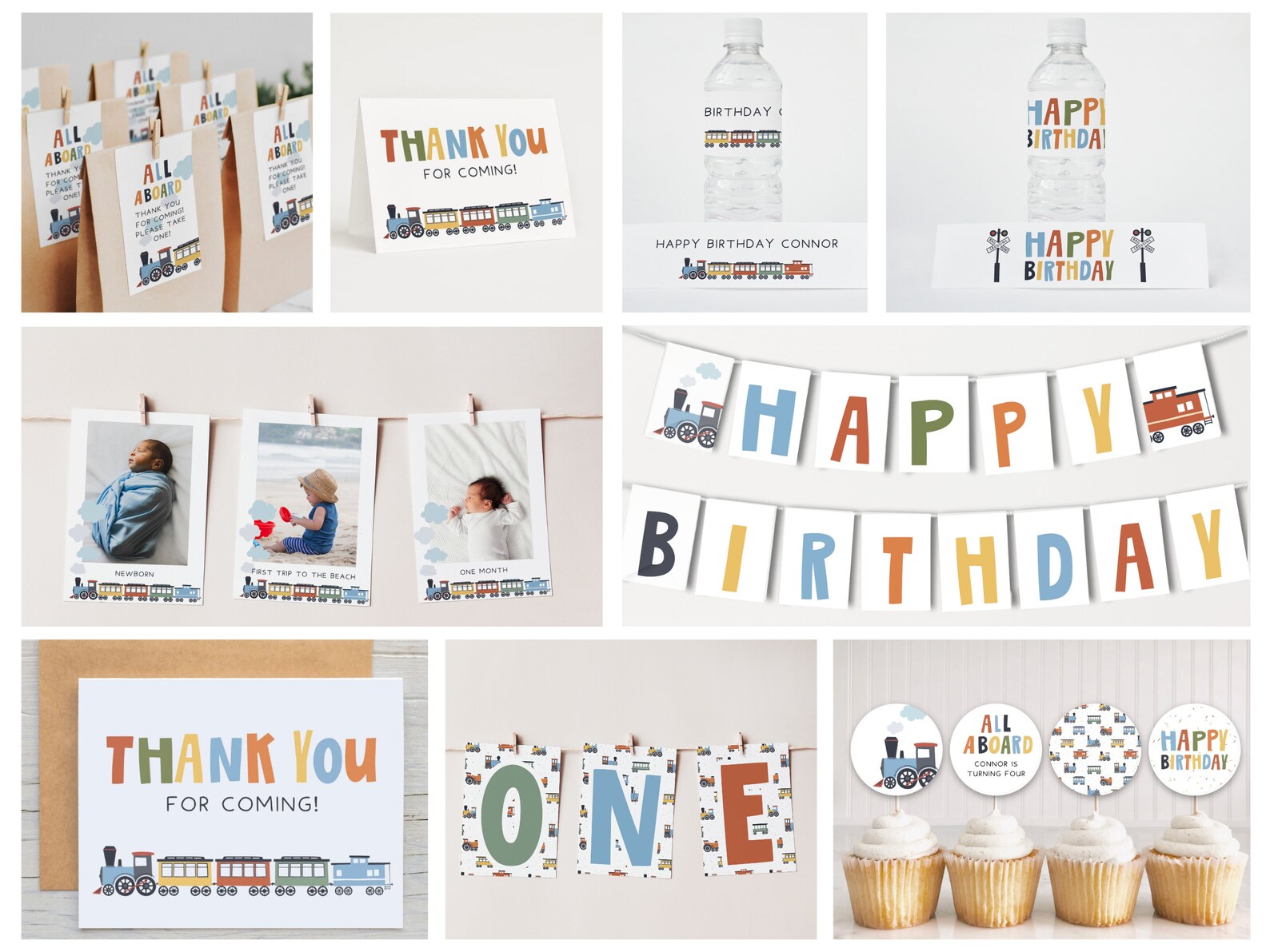 All Aboard Train Birthday Bundle Set - Editable Train Birthday ...