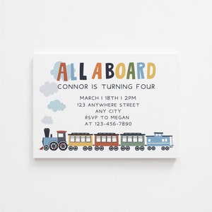 Editable Train Birthday Invitation - Modern All Aboard Theme Party ...