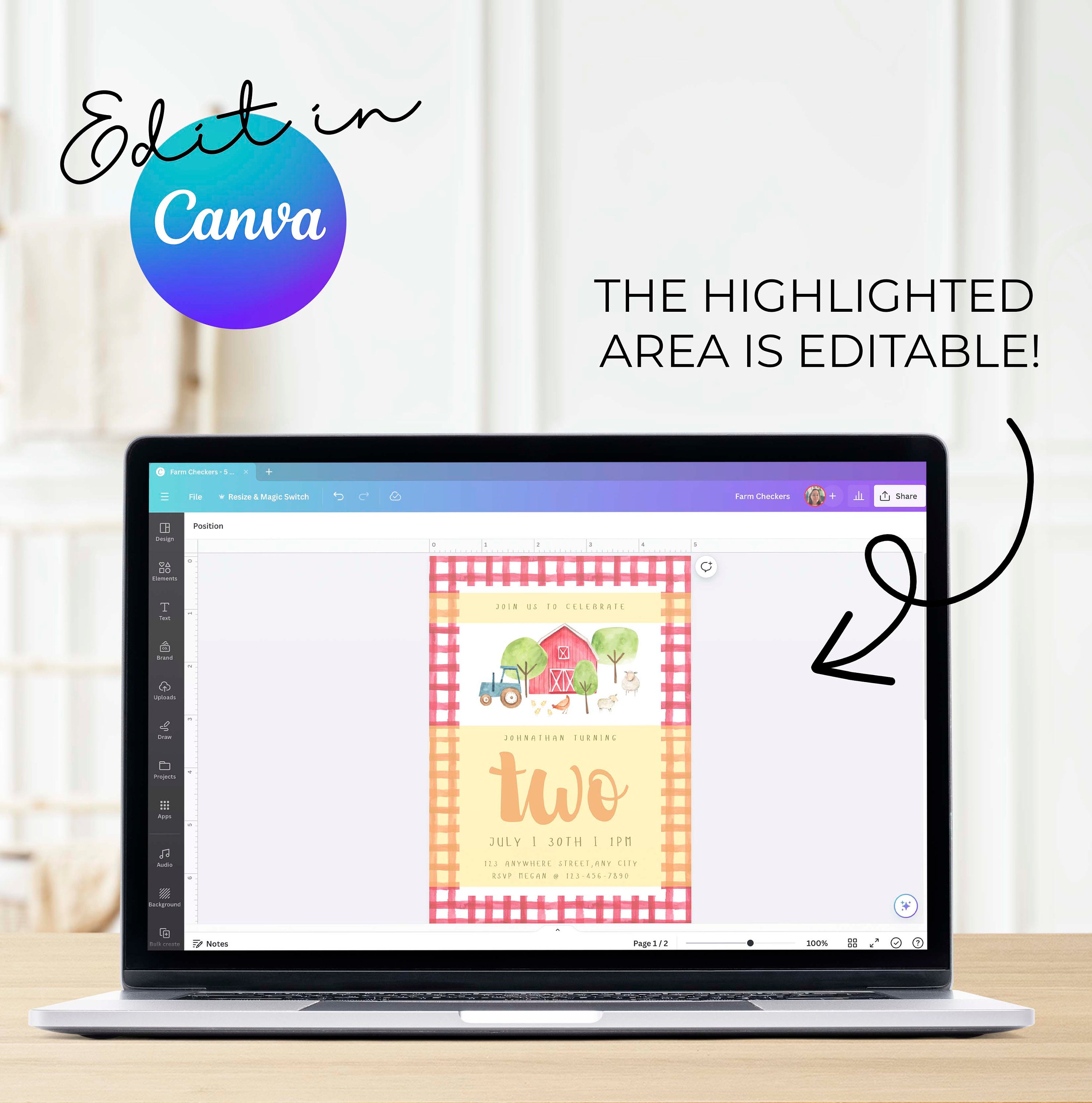 Editable Farm Theme Birthday Invitation - Canva Templates - Fun Party ...