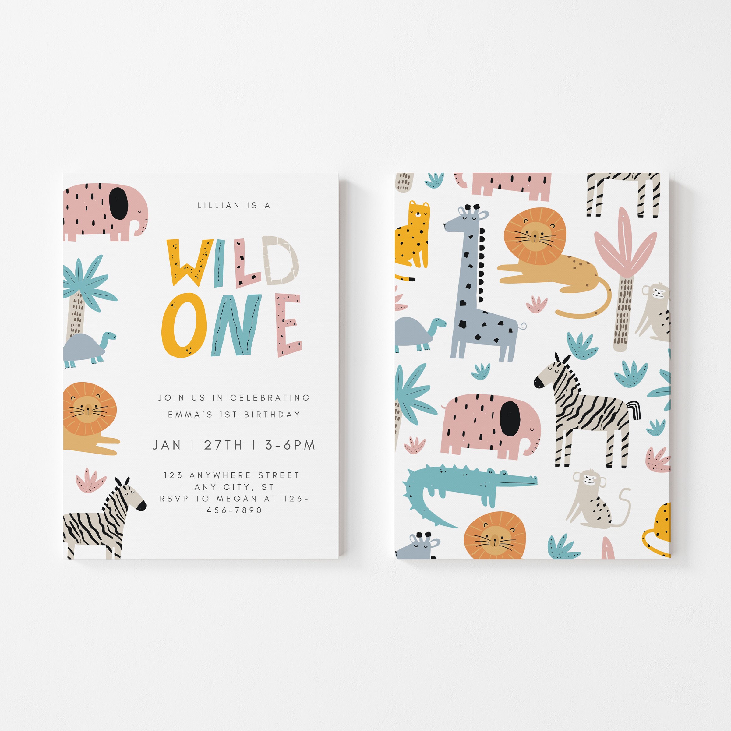 Wild One Invitation Girl 1st Birthday Invitations Teal Pink and Orange ...