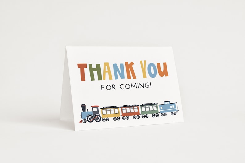 Train Thank You Card - All Aboard - Editable Thank You Card - Train ...
