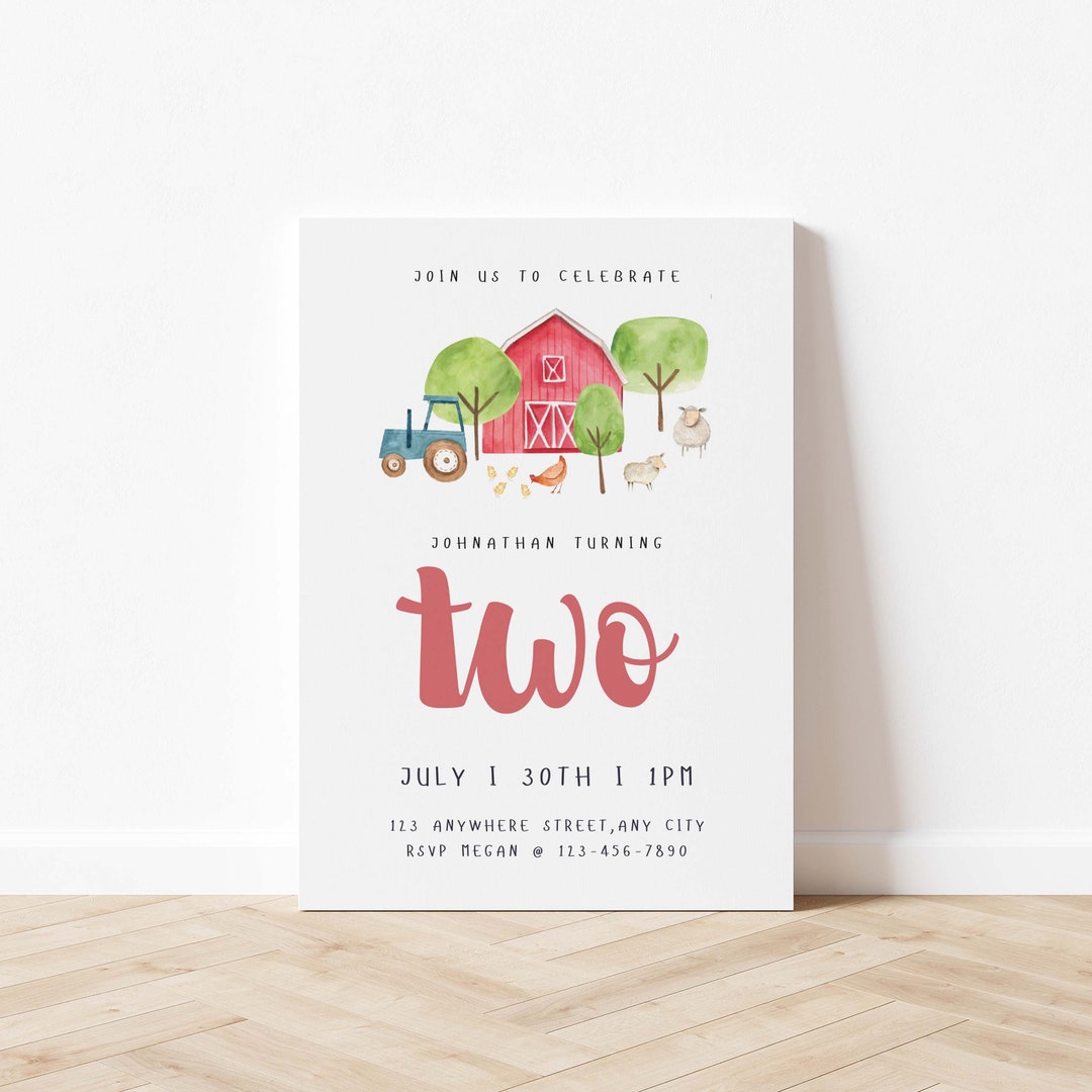 Editable Farm Birthday Invitation Template - Barn Farm Animals Birthday ...