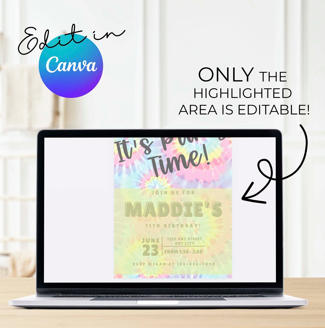 Editable Tie Dye Birthday Invitation 2024 - Editable Tie Dye Party ...