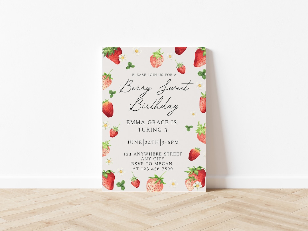 Berry Sweet Birthday Invitation Strawberry 1st Birthday Invitation ...