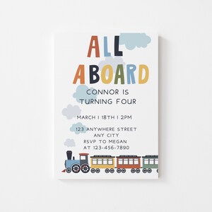 All Aboard, Editable Train Birthday Invitation, Modern Train Invitation ...